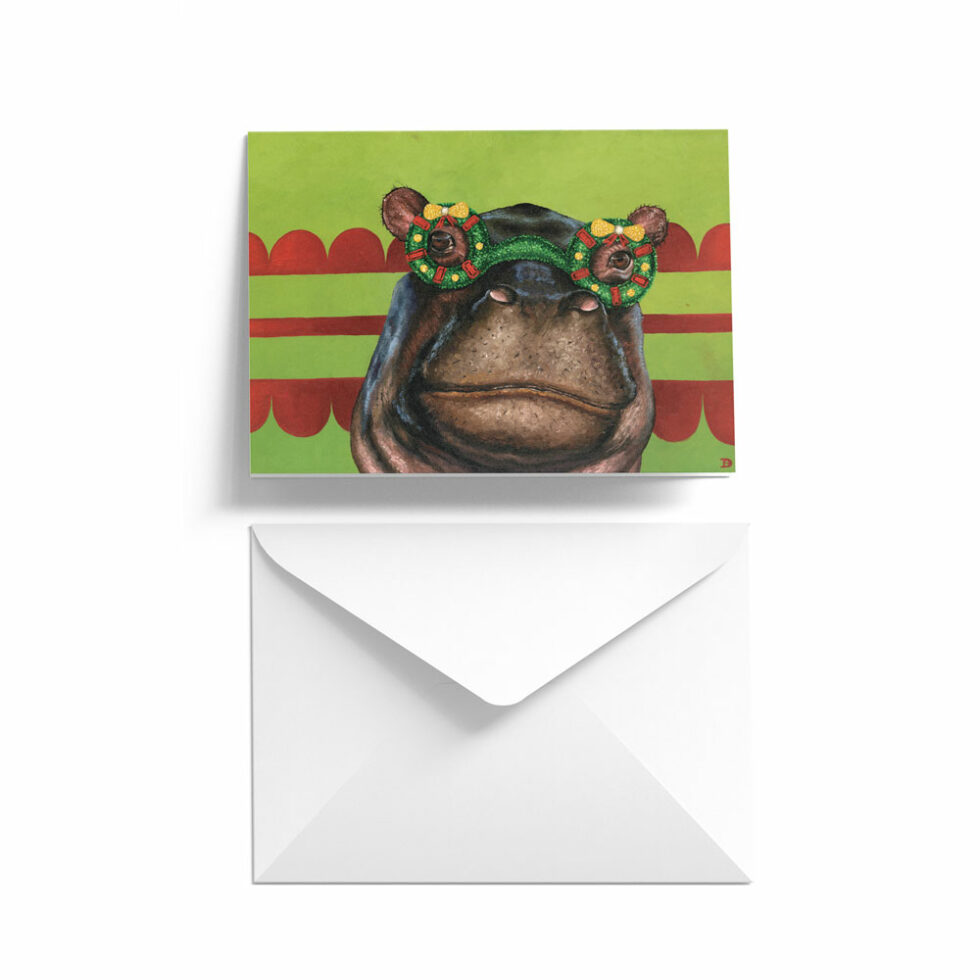 Festive Hippo Single Card | Whimsical Collection