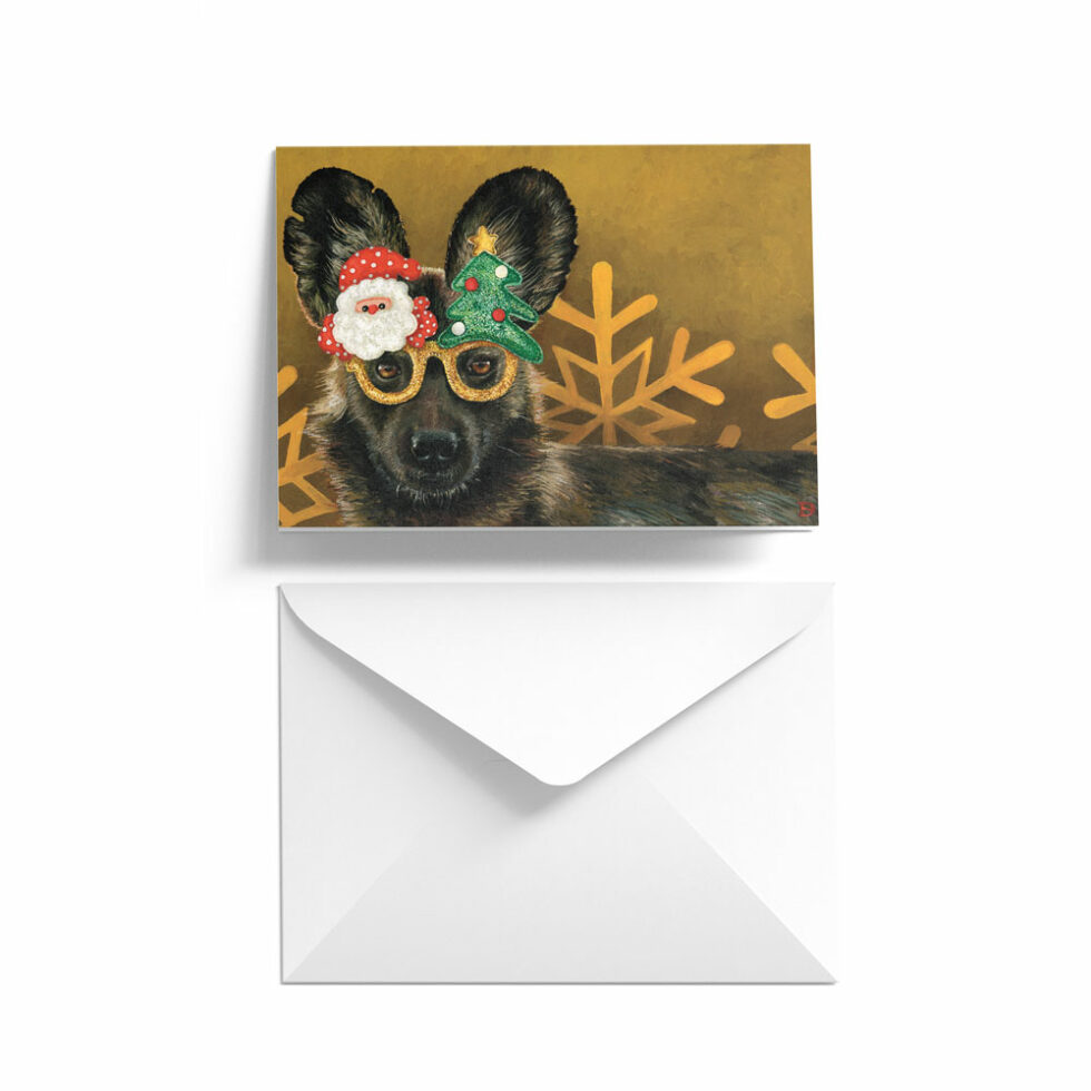 Festive Wild Dog Single Card | Whimsical Collection