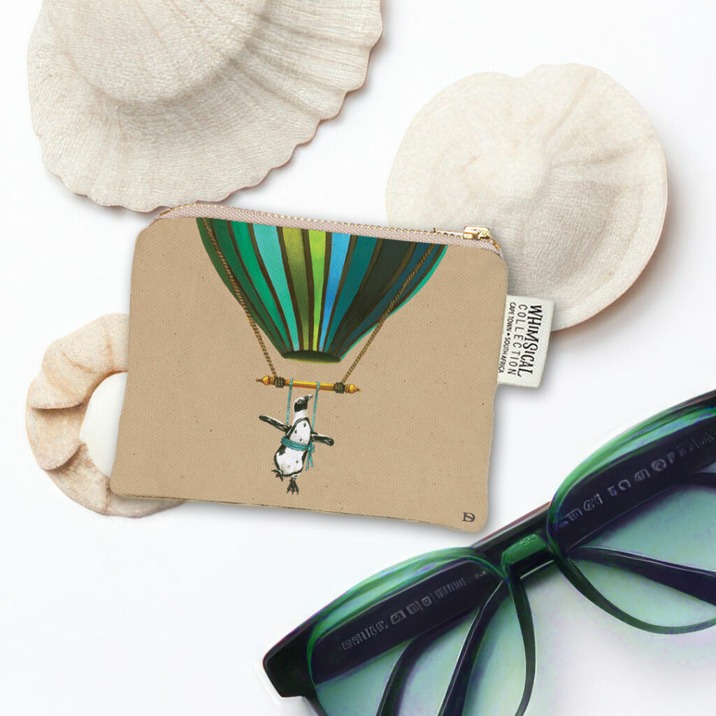 Muted Blue Penguin in Flight Coin Purse | Whimsical Collection